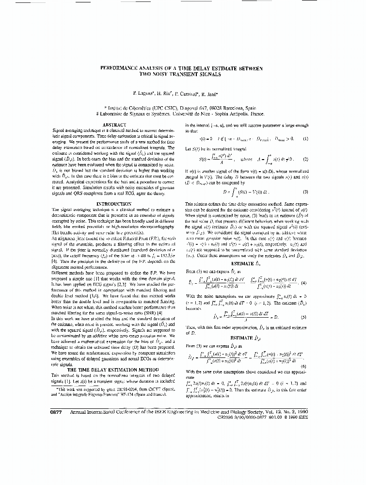 Performance Analysis Of A Time Delay Estimate Between Two Noisy