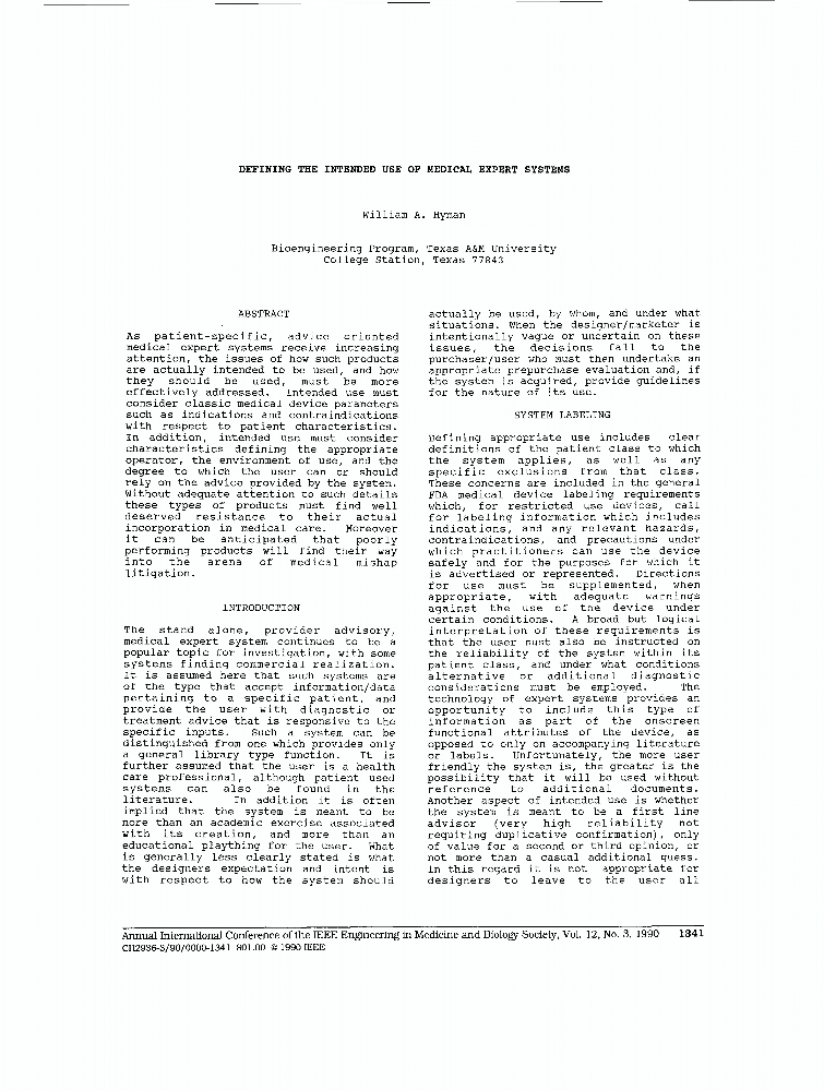 Defining The Intended Use Of Medical Expert Systems | IEEE Conference ...