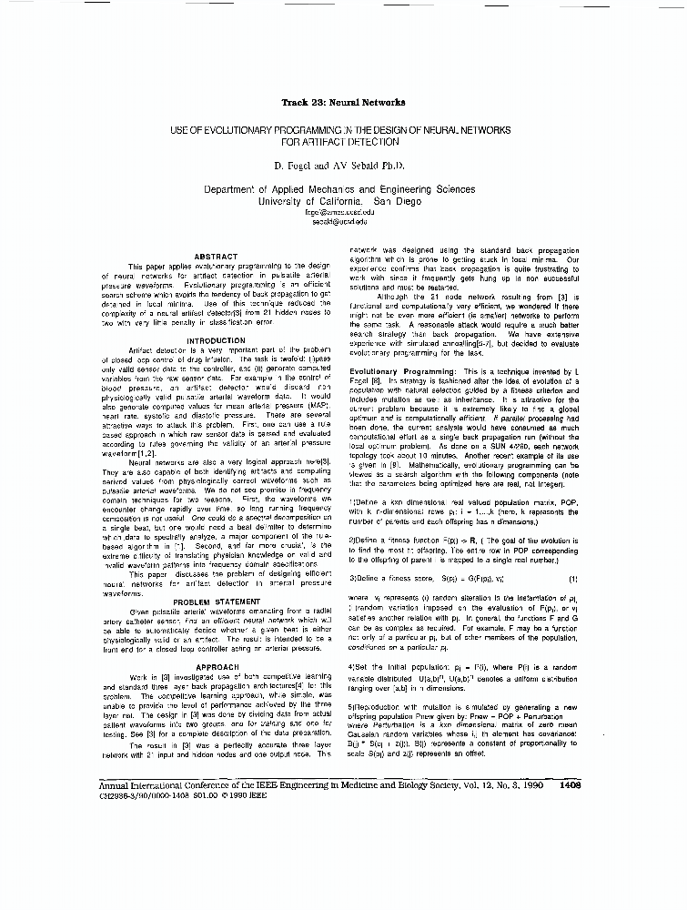 Use Of Evolutionary Programming In The Design Of Neural Networks For Artifact Detection Ieee