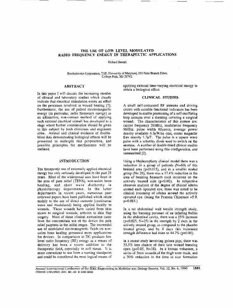 The Use Of Low Level Modulated Radio Frequency Energy In Therapeutic ...