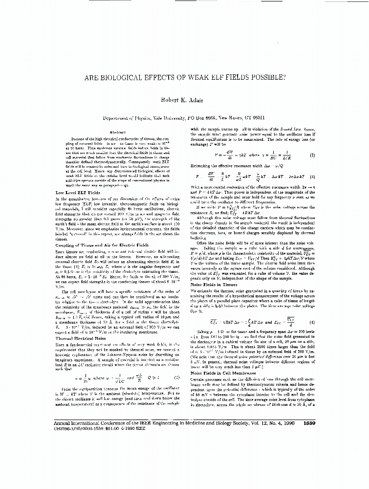 Are Biological Effects Of Weak Elf Fields Possible? | IEEE Conference ...