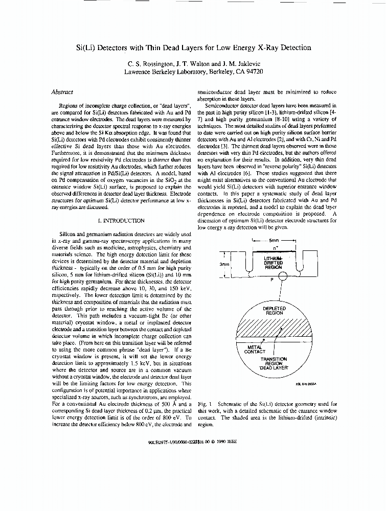 Si(Li) Detectors With Thin Dead Layers For Low Energy X-ray Detection ...
