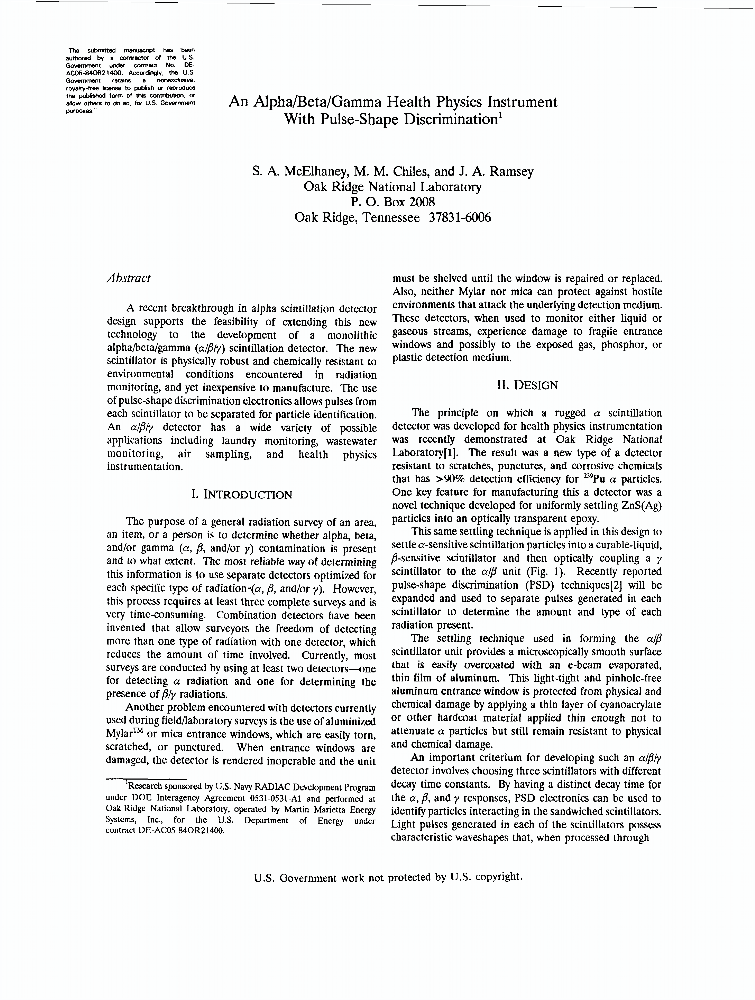 An alpha/beta/gamma health physics instrument with pulse-shape ...