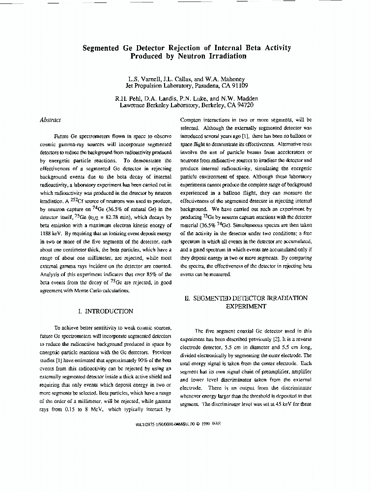 Segmented Ge Detector Rejection Of Internal Beta Activity Produced By ...
