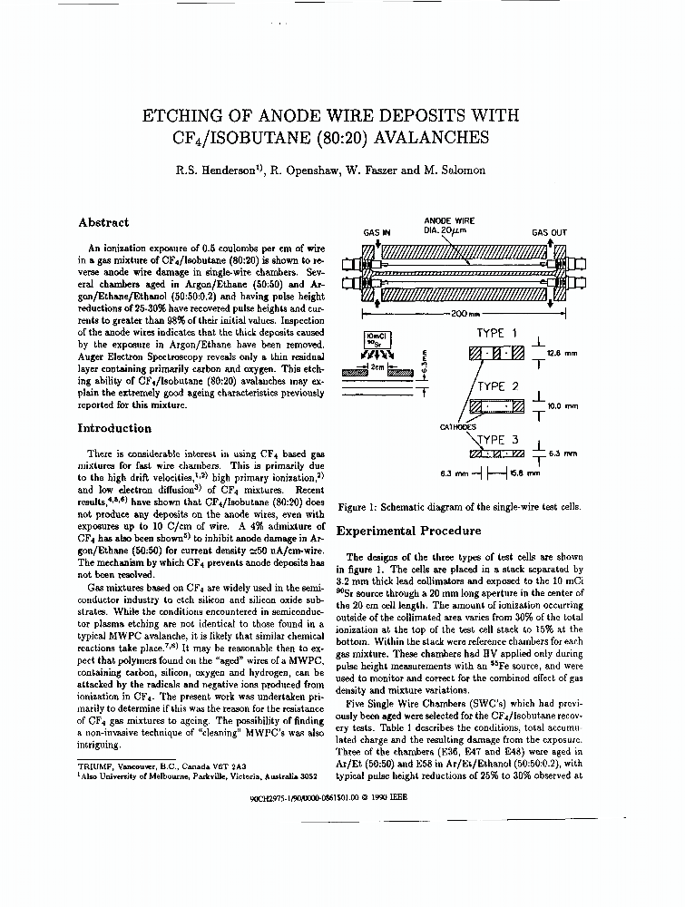 Etching of anode wire deposits with CF/sub 4//isobutane (80:20 ...
