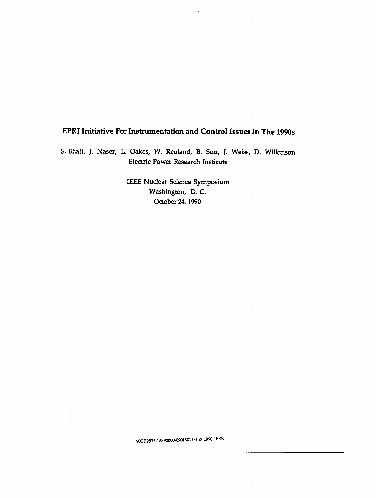 EPRI Initiative For Instrumentation And Control Issues In The 1990s ...