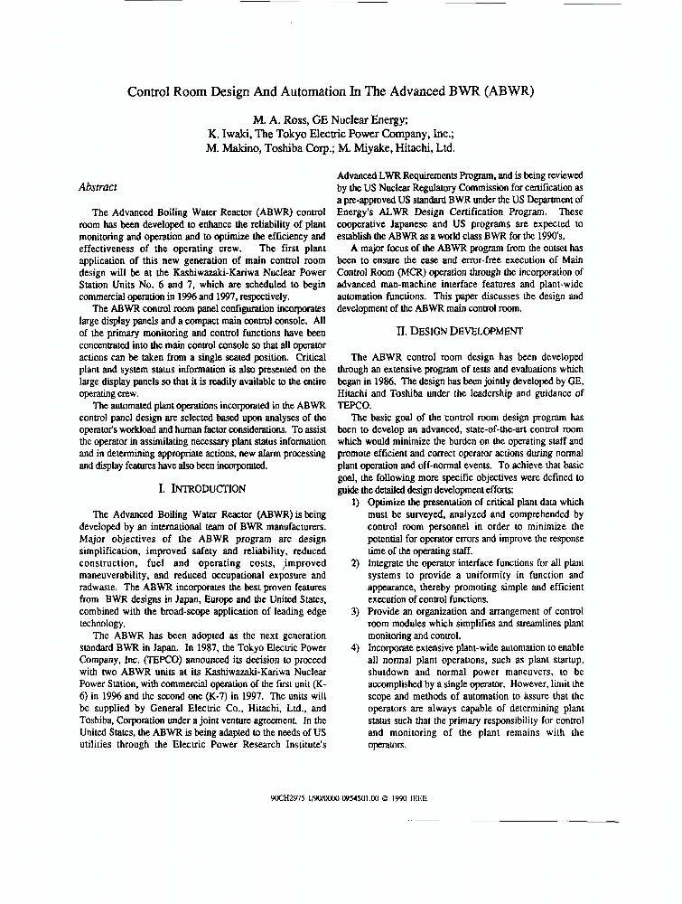 Control Room Design And Automationin the advanced BWR(ABWR) | IEEE ...
