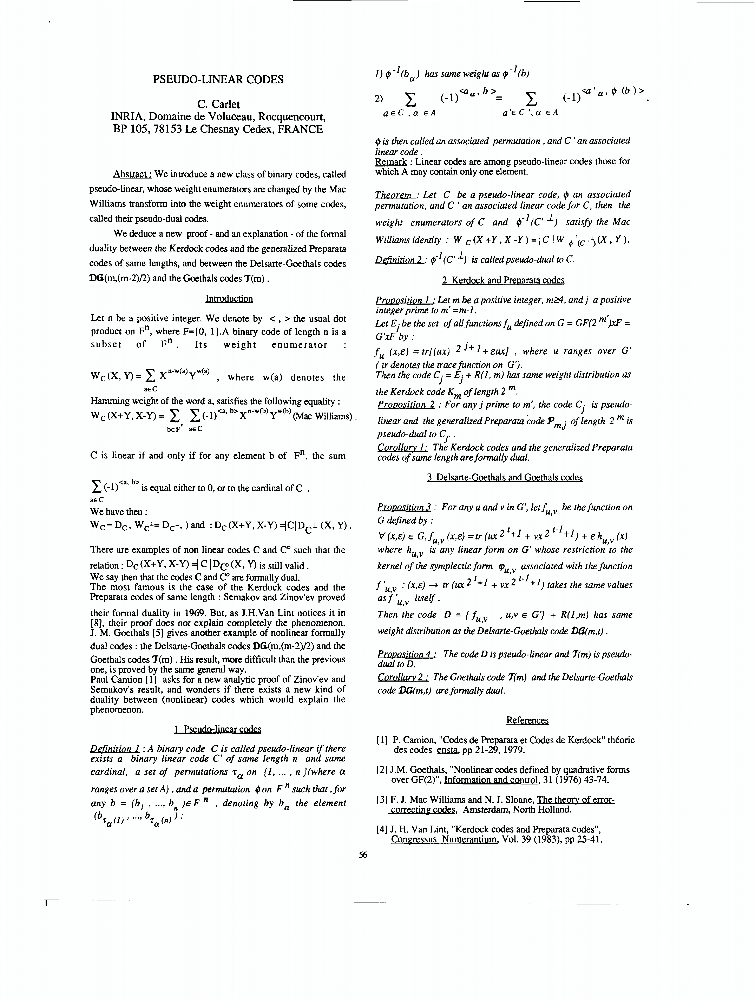 Pseudo-linear Codes | IEEE Conference Publication | IEEE Xplore