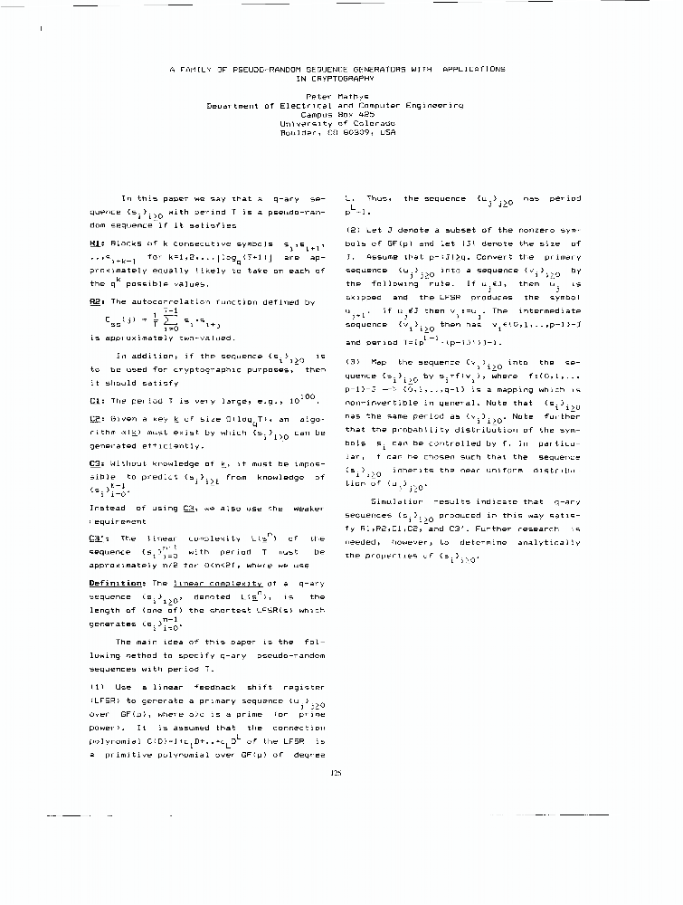 A Family Dp Pseudo-random Sequence Generators With Applications In Cryptography | IEEE ...