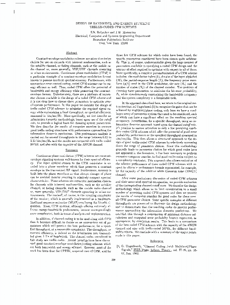 Design Of Bandwidth And Energy Efficient Trellis-coded CPM Schemes | IEEE Conference Publication ...