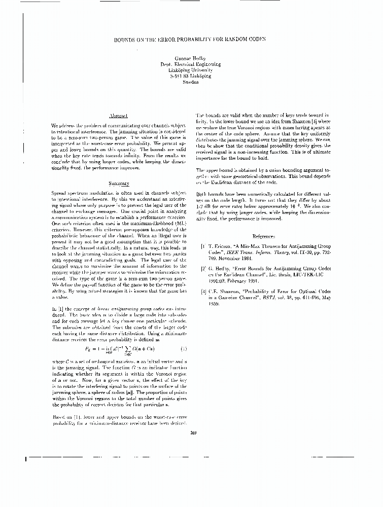 Bounds On The Error Probability For Random Codes | IEEE Conference ...
