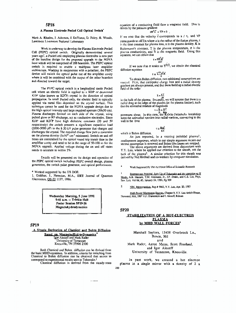 A Simple Derivation Of Classical And Bohm Diffusion Based on Magneto ...