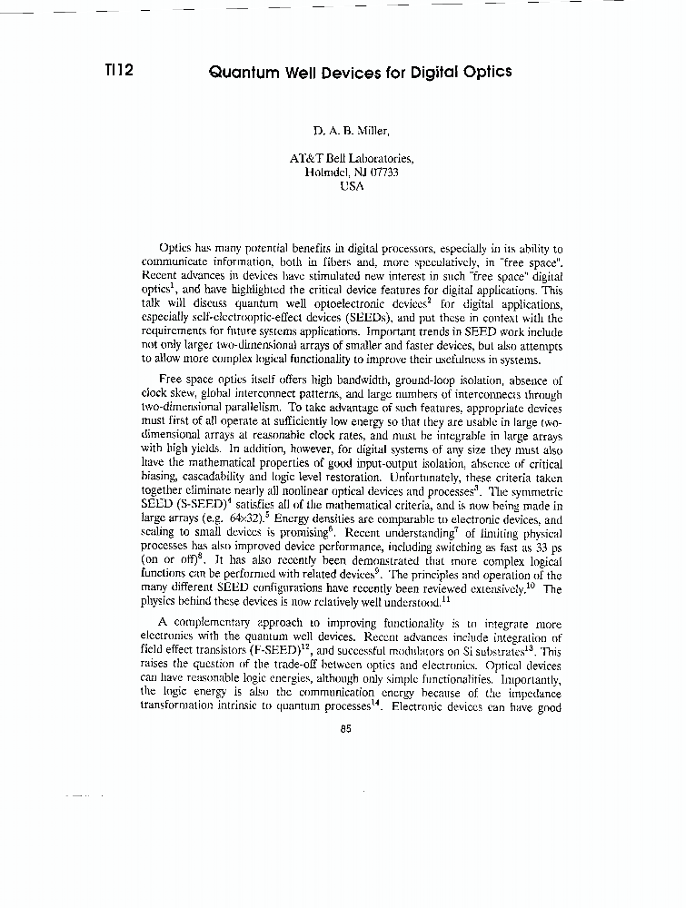 Quantum Well Devices For Digital Optics | IEEE Conference Publication ...