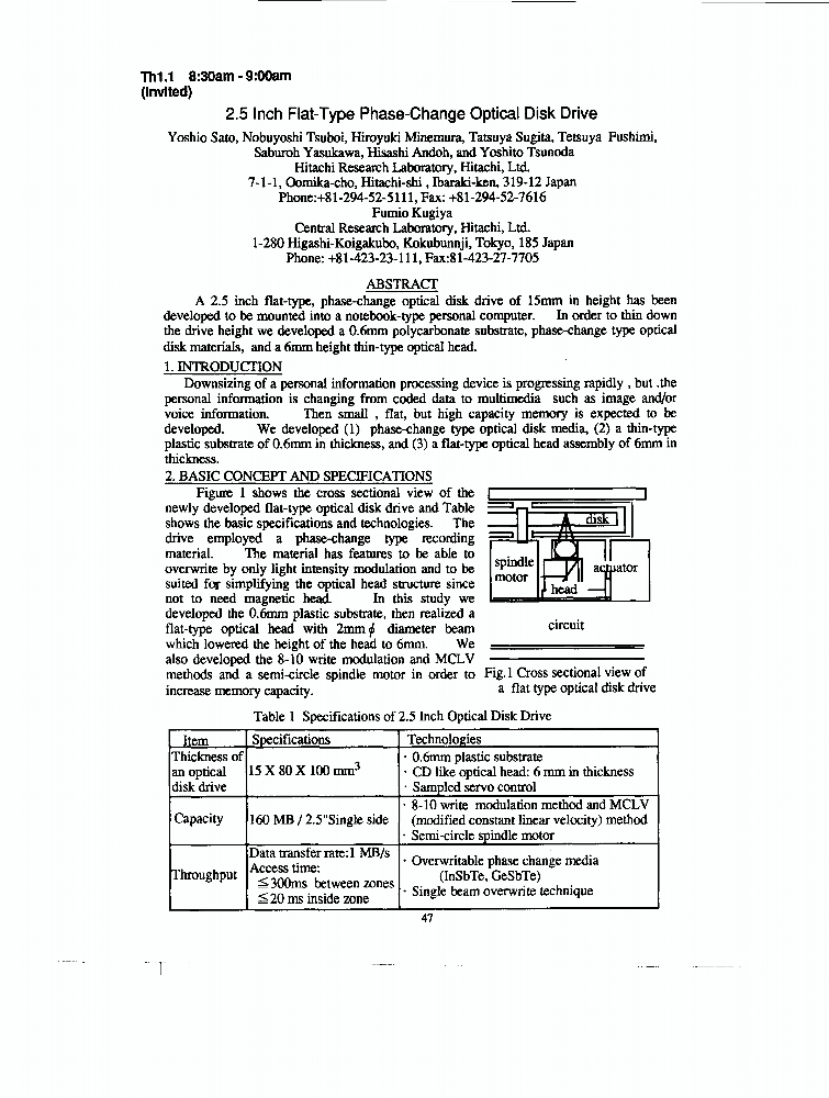 2.5 Inch Flat-type Phase-change Optical Disk Drive | IEEE Conference ...