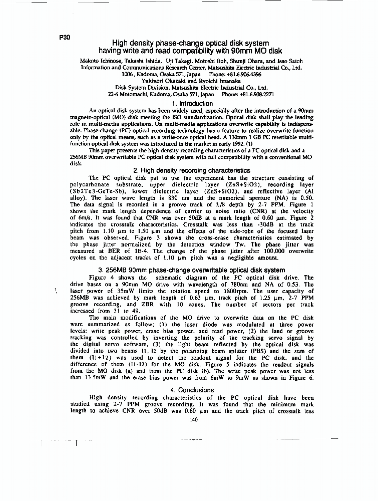 High Density Phase-change Optical Disk System Having Write And Read ...
