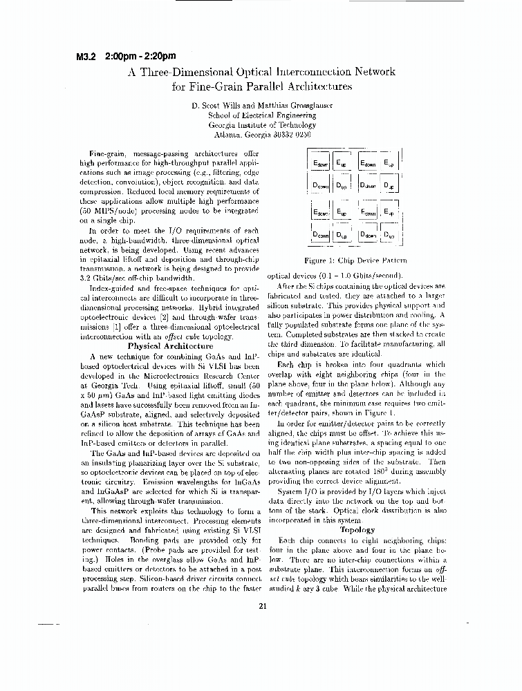 A Three Dimensional Optical Interconnection Network For Fine Grain Parallel Architectures Ieee