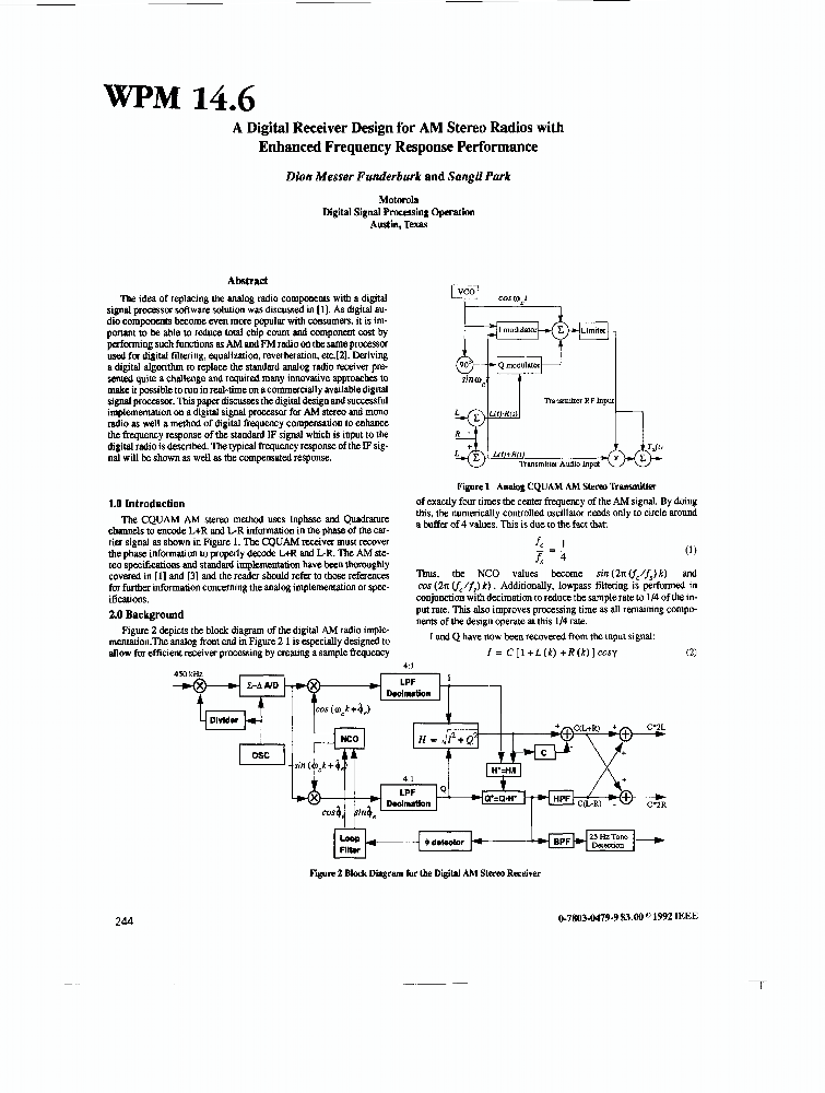 A Digital Receiver Design For Am Stereo Radios With Enhanced Frequency ...