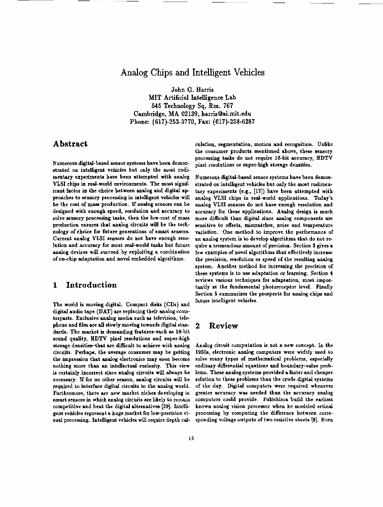 Analog Chips And Intelligent Vehicles | IEEE Conference Publication | IEEE Xplore