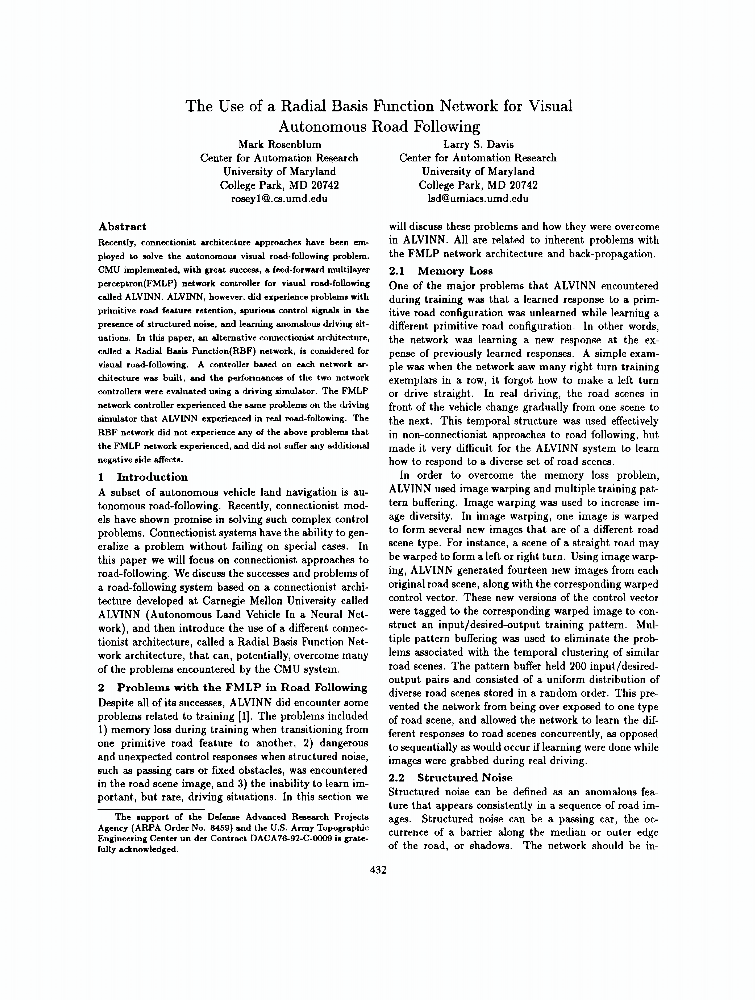 The Use Of A Radial Basis Function Network For Visual Autonomous Road ...