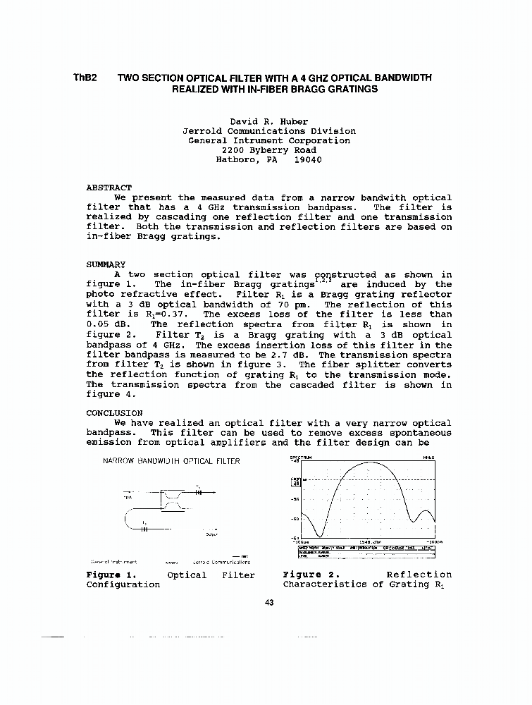 Two Section Optical Filter With A 4 GHz Optical Bandwidth Realized With ...