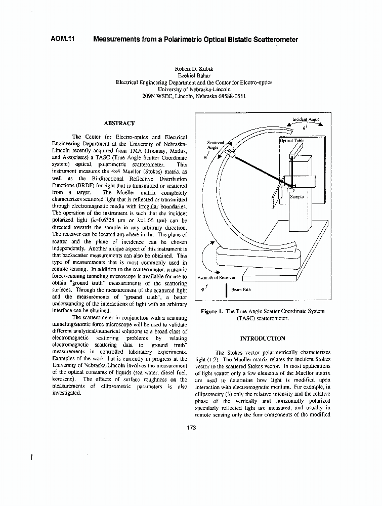 Measurements From A Polarlmetric Optical Bistatic Scatterometer | IEEE ...