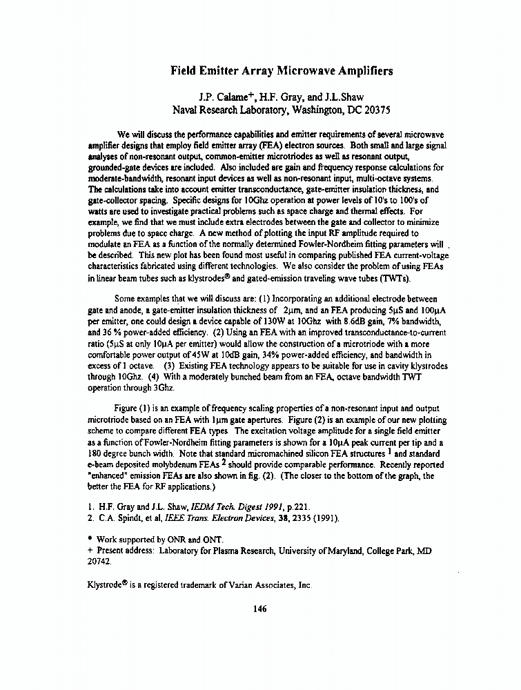 Field Emitter Array Microwave Ampliflers | IEEE Conference Publication ...