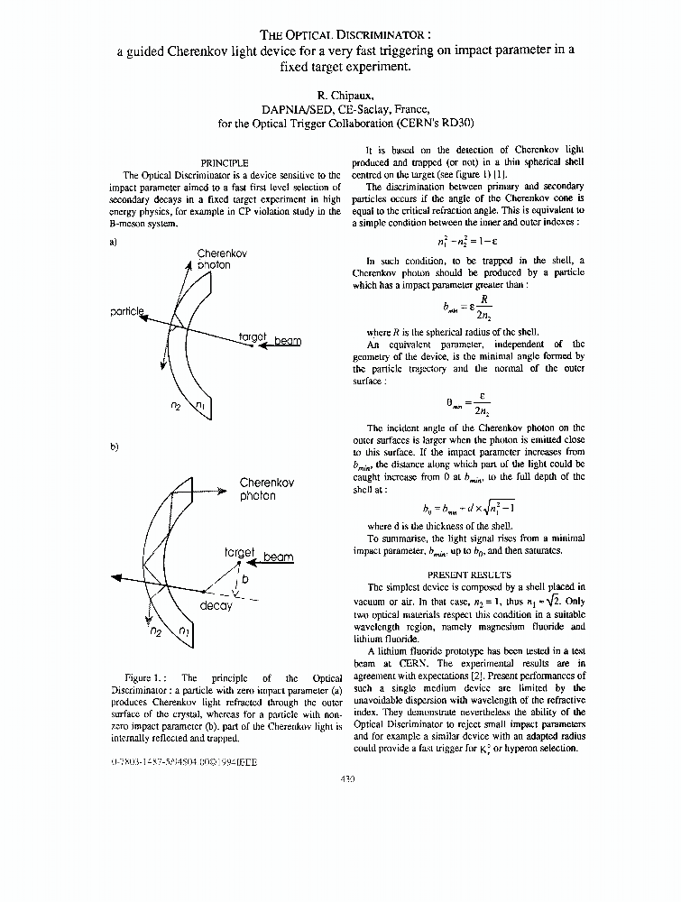 The Optical Discriminator: A Guided Cherenkov Light Device For A Very ...