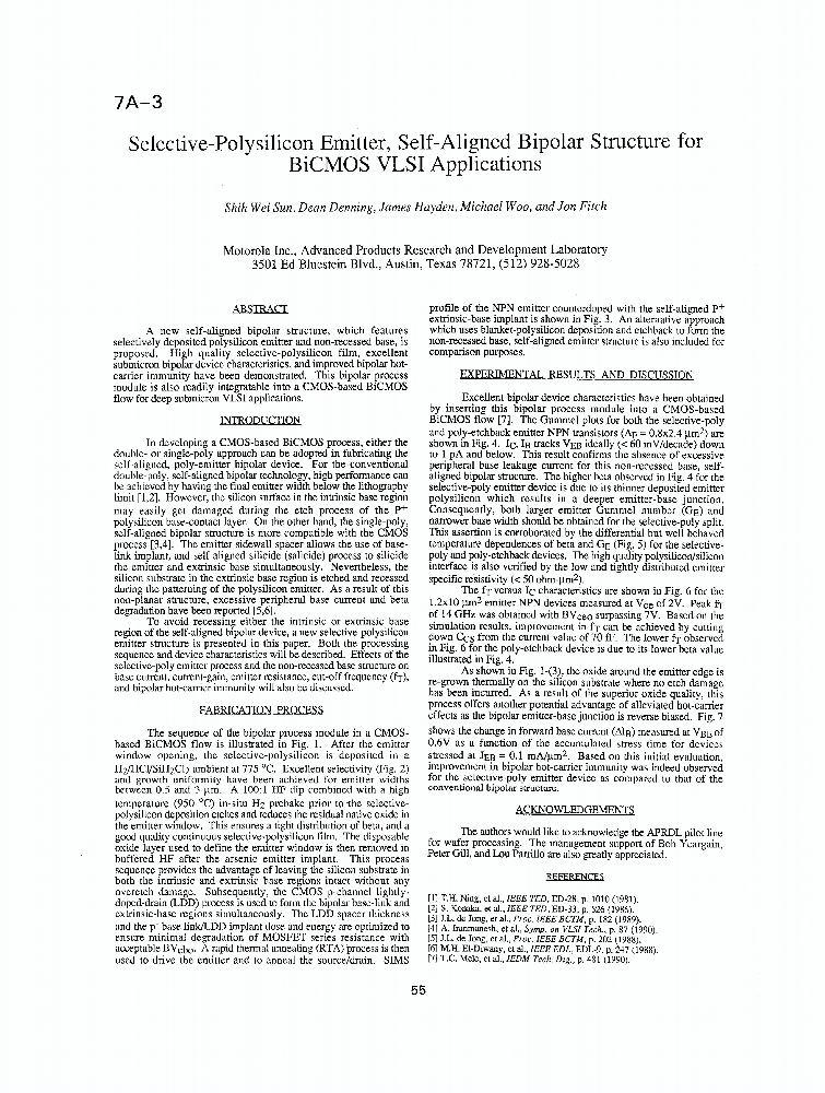Selective Polysilicon Emitter Self Aligned Bipolar Structure For Bicmos Vlsi Applications