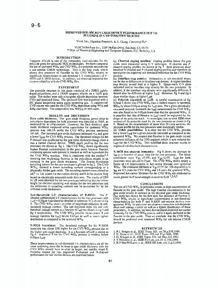 Improved Sub-micron Cmos Device Performance Due To Fluorine In Cvd ...