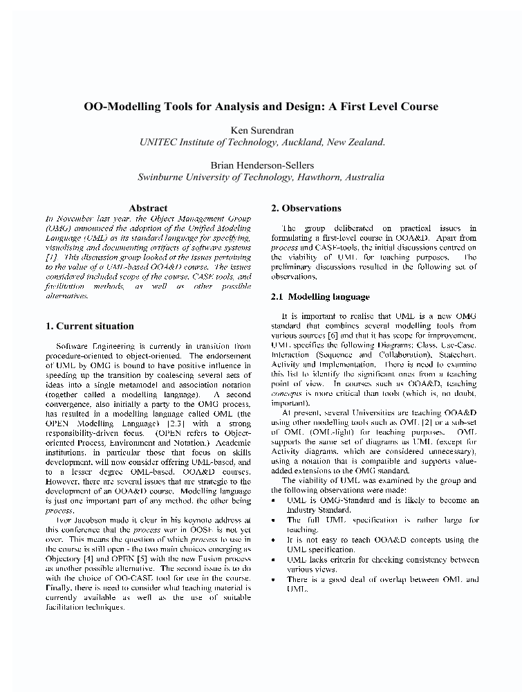OO-Modelling Tools for Analysis and Design: A First Level Course | IEEE Conference Publication ...