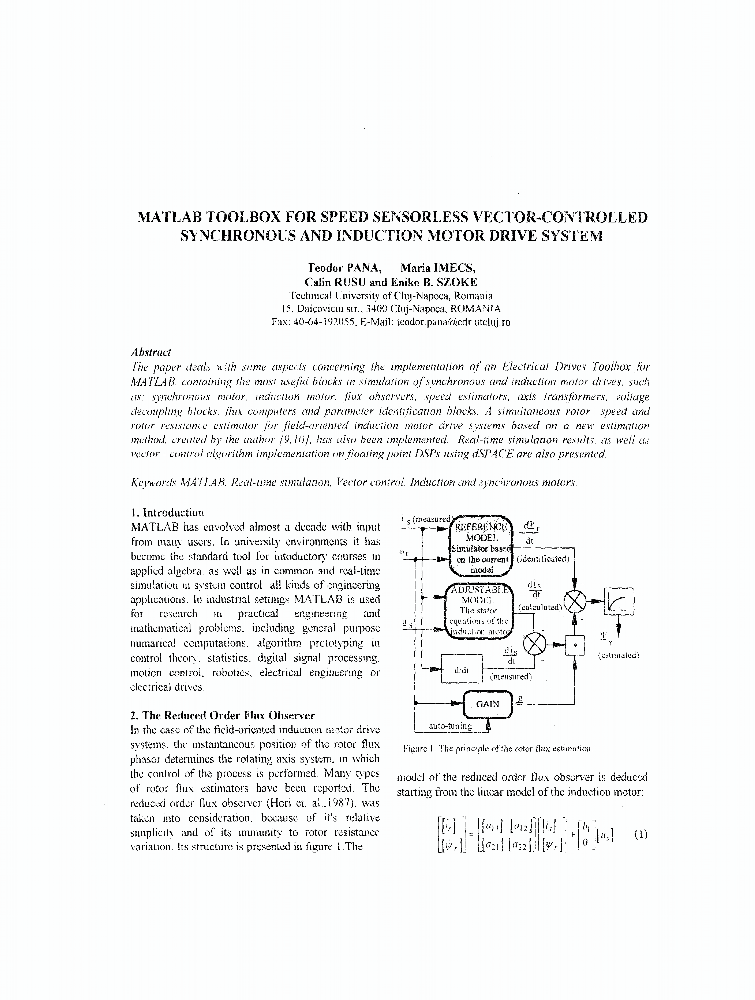Matlab Toolbox For Speed Sensorless Vector-controlled Synchronous And ...