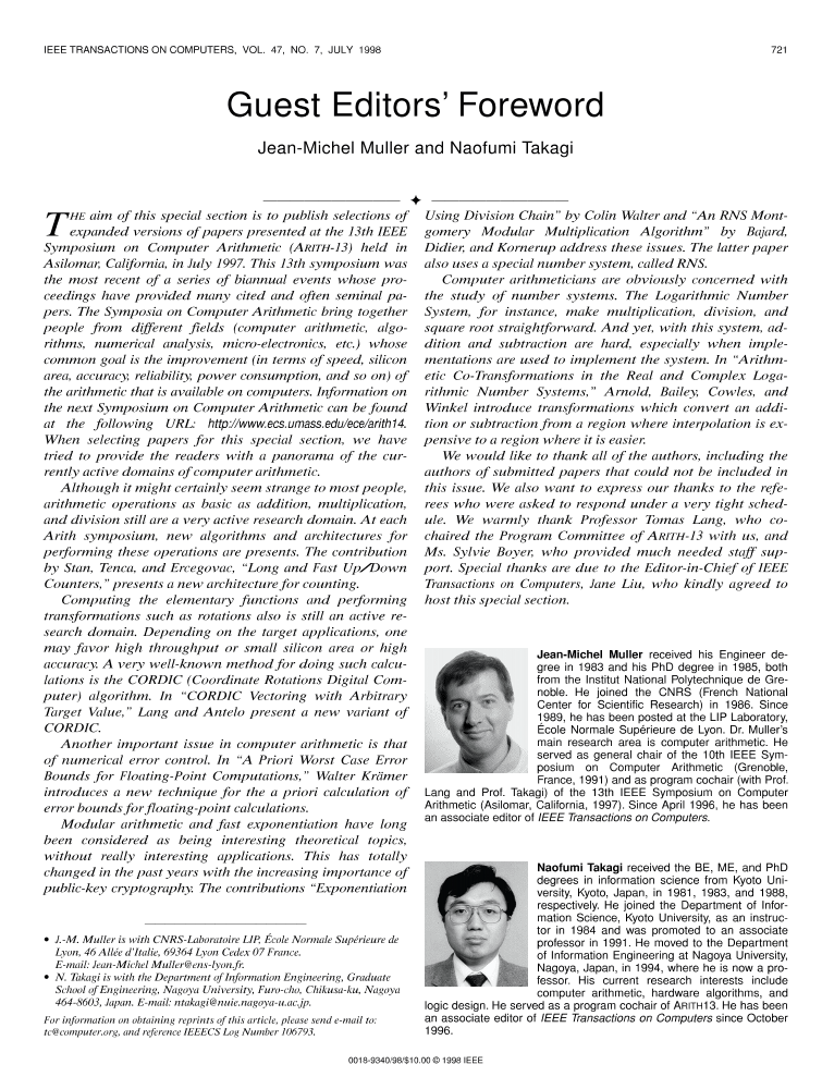 Papers from the 13th IEEE Symposium on Computer Arithmetic | IEEE ...