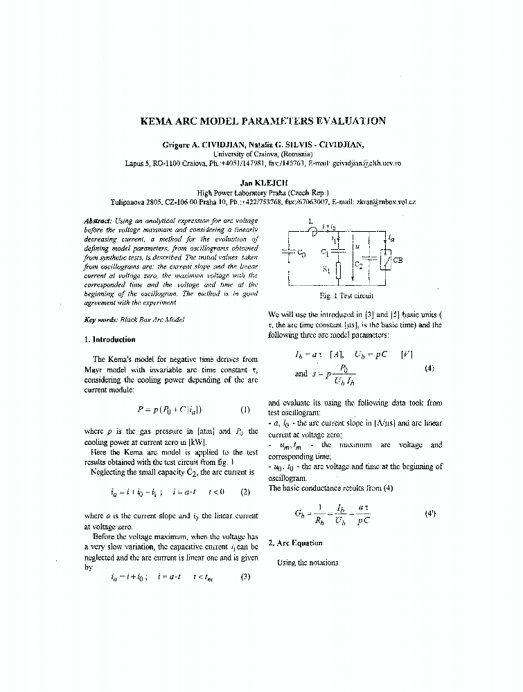 Kema Arc Model Parameters Evaluation | IEEE Conference Publication ...