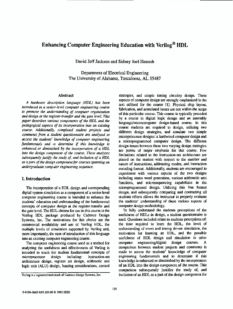 Enhancing Computer Engineering Education with Verilog/suo R/ HDL | IEEE Conference Publication ...