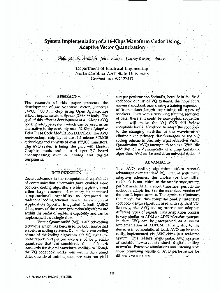 System Implementation Of A 16 Kbps Waveform Coder Using Adaptive Vector Quantization Ieee