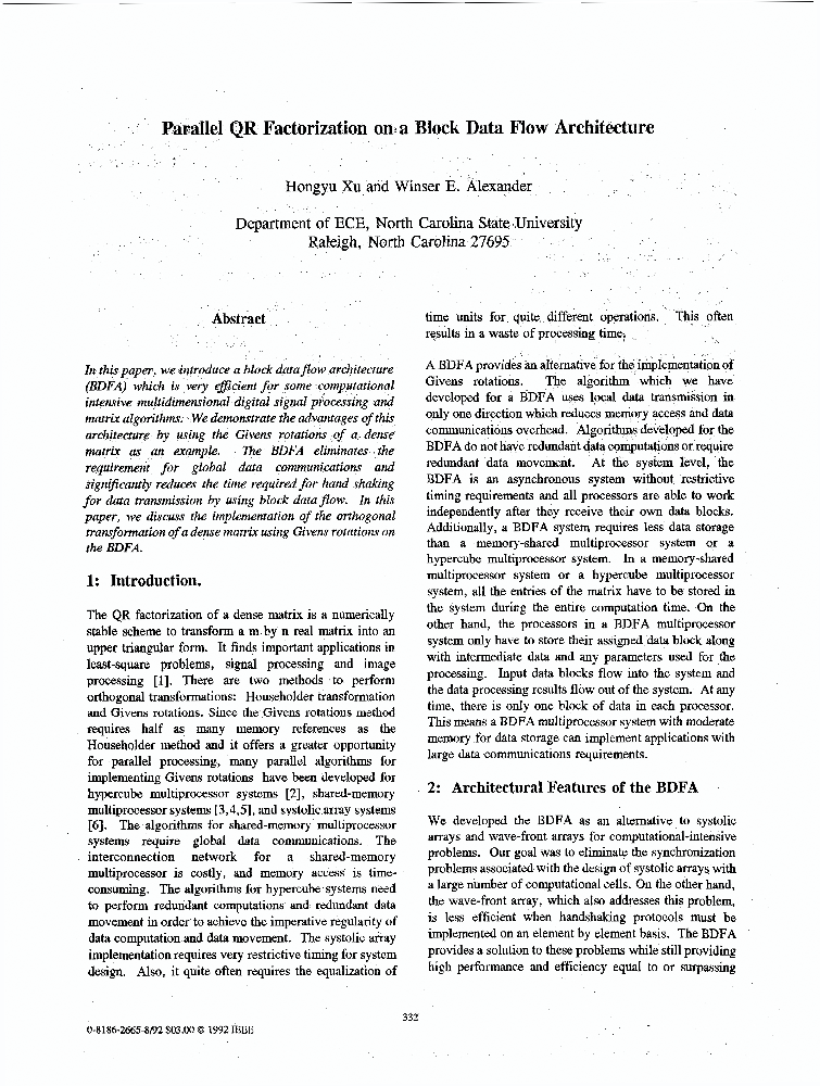 Parallel QR Factorization on a Block Data Flow Architecture | IEEE Conference Publication | IEEE ...