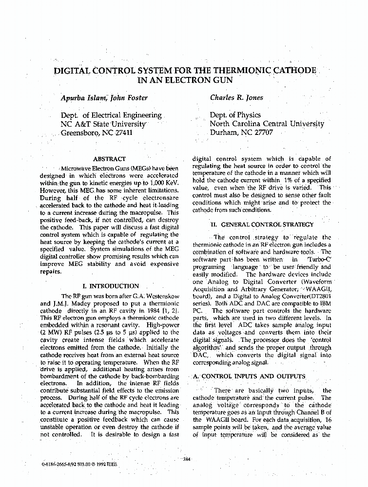 Digital Control System for the Thermionic Cathode in an Electron Gun ...