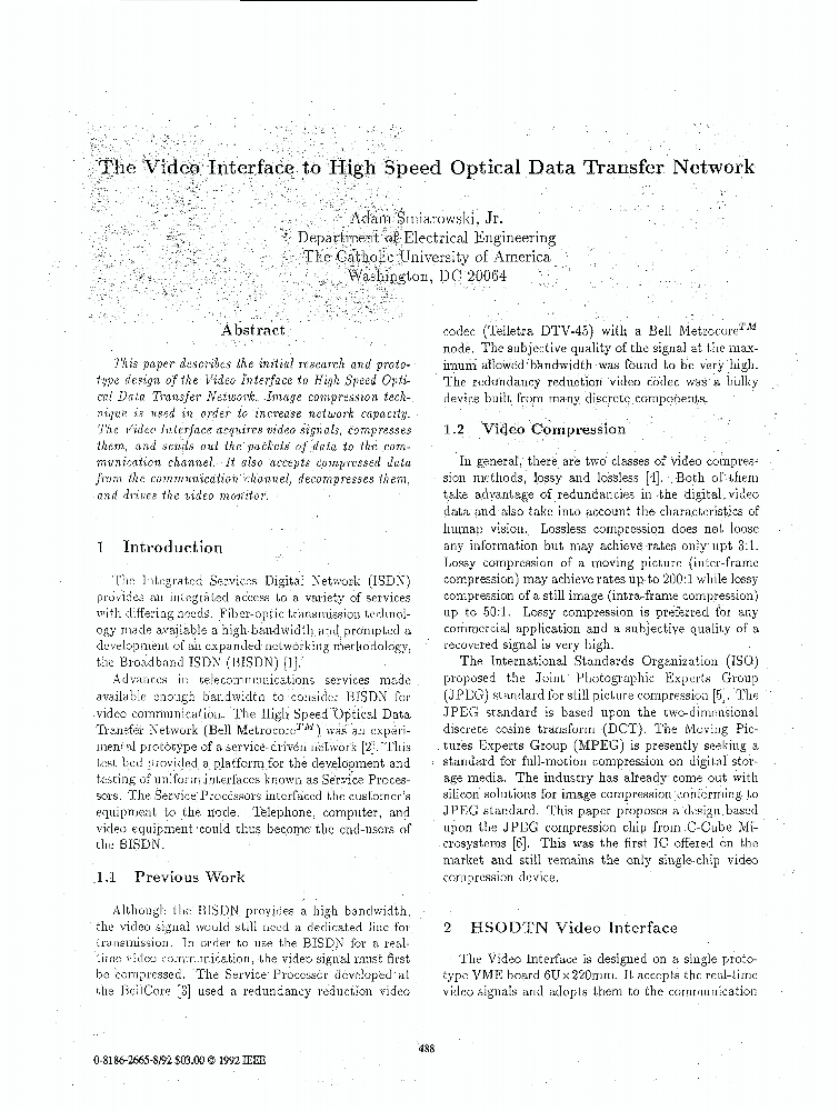 The video interface to high speed optical data transfer network | IEEE ...