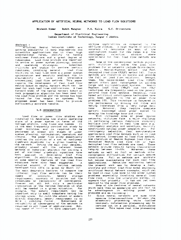 Application Of Artificial Neural Networks To Load Flow Solutions | IEEE ...