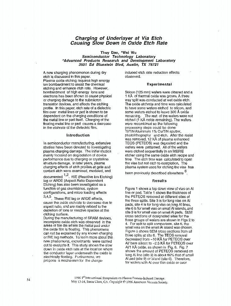 Charging Of Underlayer At Via Etch Causing Slow Down In Oxide Etch Rate Ieee Conference