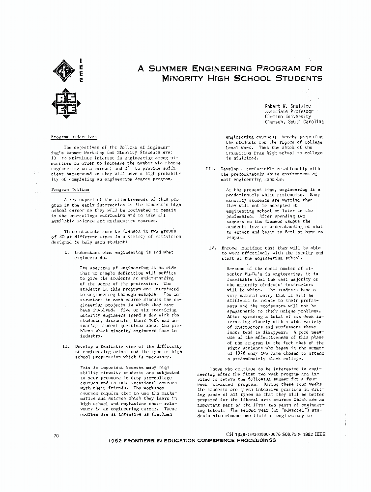 A Summer Engineering Program For Minority High School Students | IEEE ...