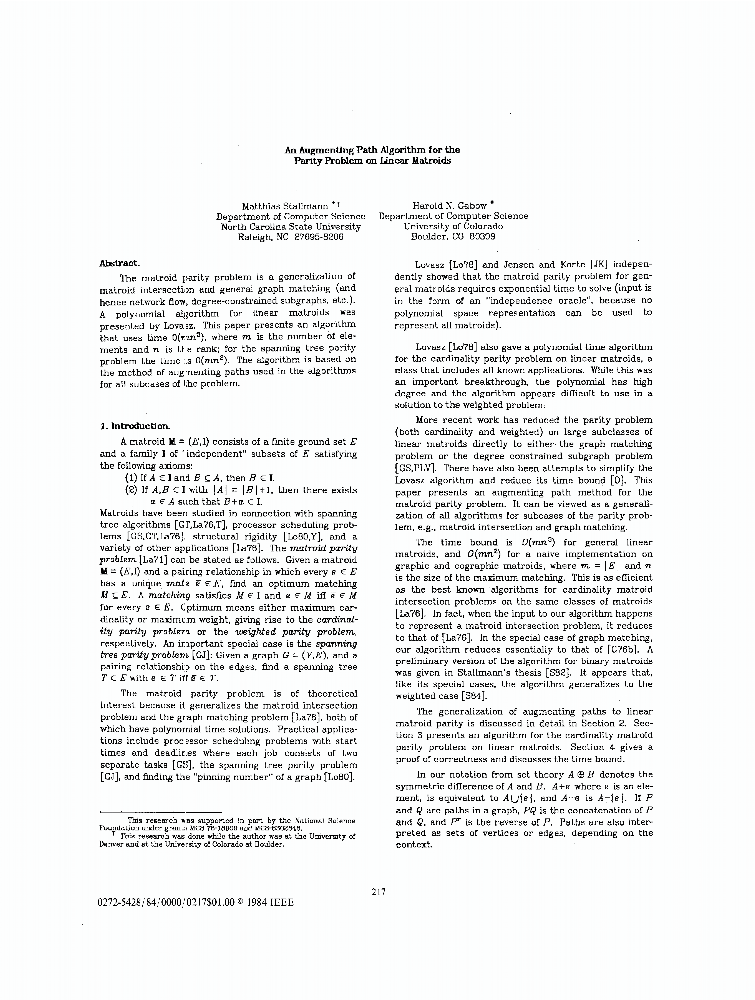 An Augmenting Path Algorithm For The Parity Problem On Linear Matroids | IEEE Conference ...