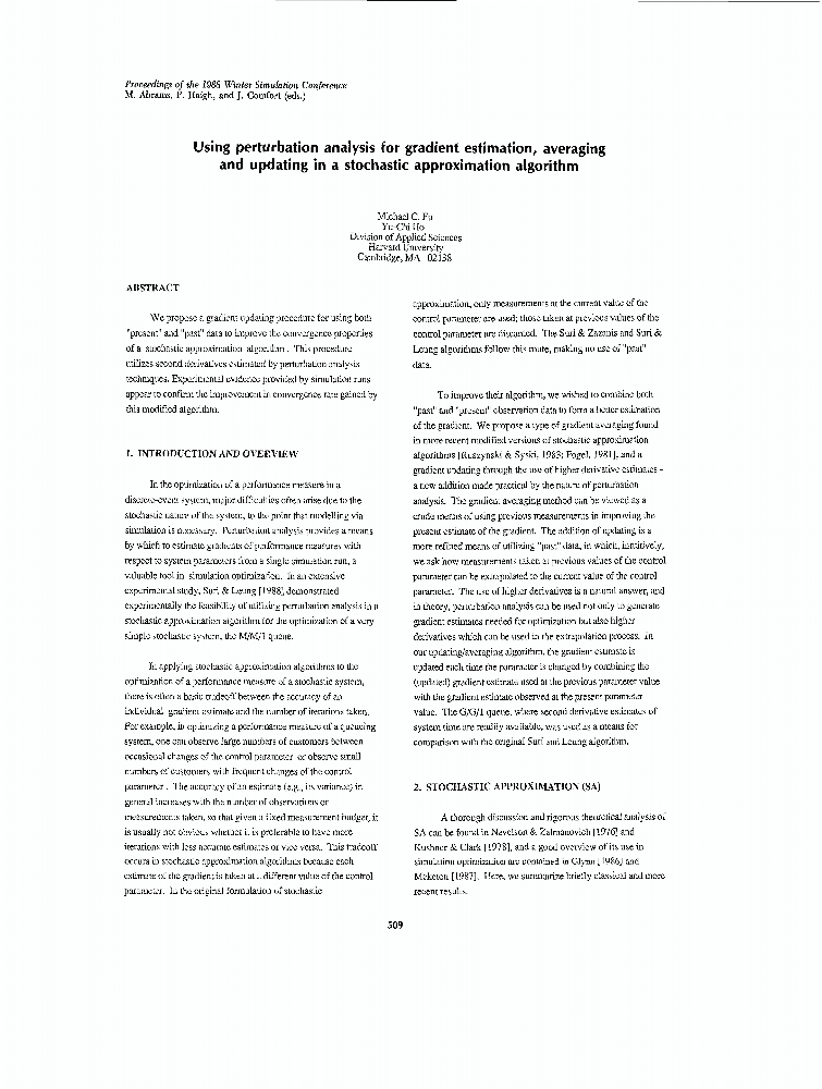 Using Perturbation Analysis For Gradient Estimation Averaging And Updating In A Stochastic