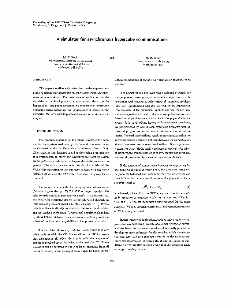 A Simulator For Asynchronous Hypercube Communications Ieee Conference