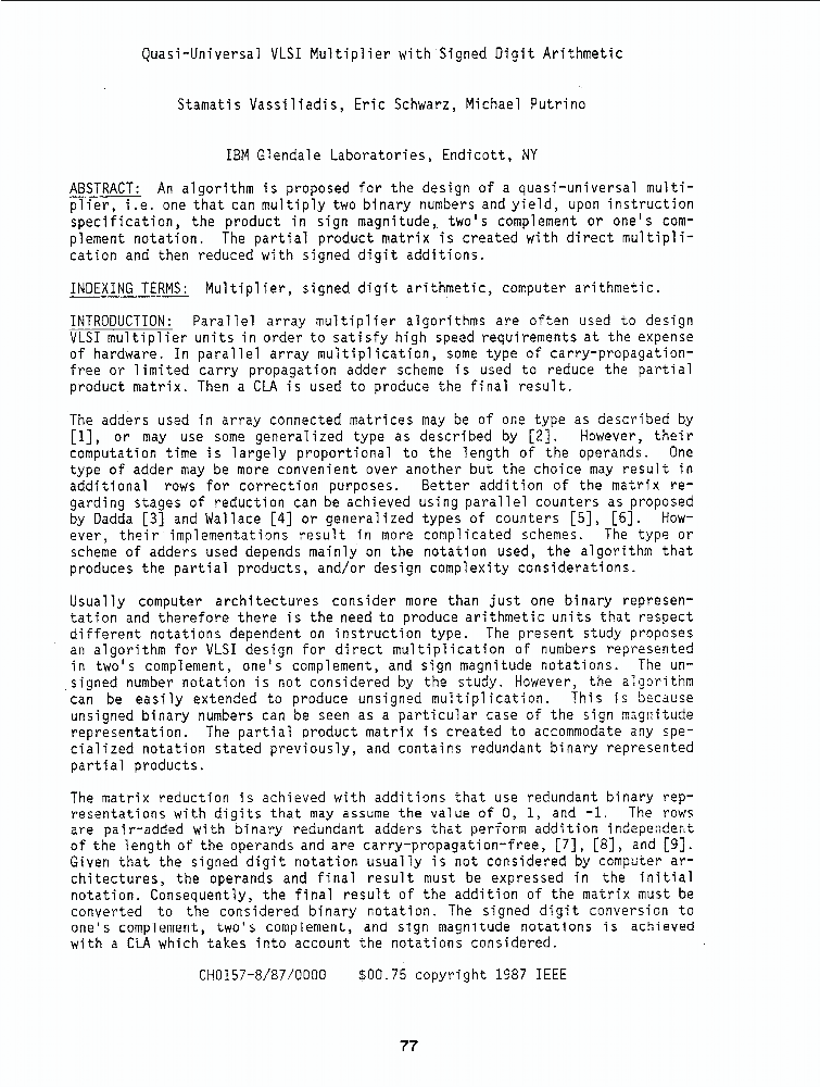 Quasi-Universal VLSI Multiplier with Signed Digit Arithmetic | IEEE ...