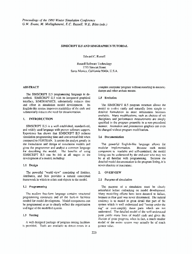Simscript 11.5 and Sinigraphics Tutorial | IEEE Conference Publication ...