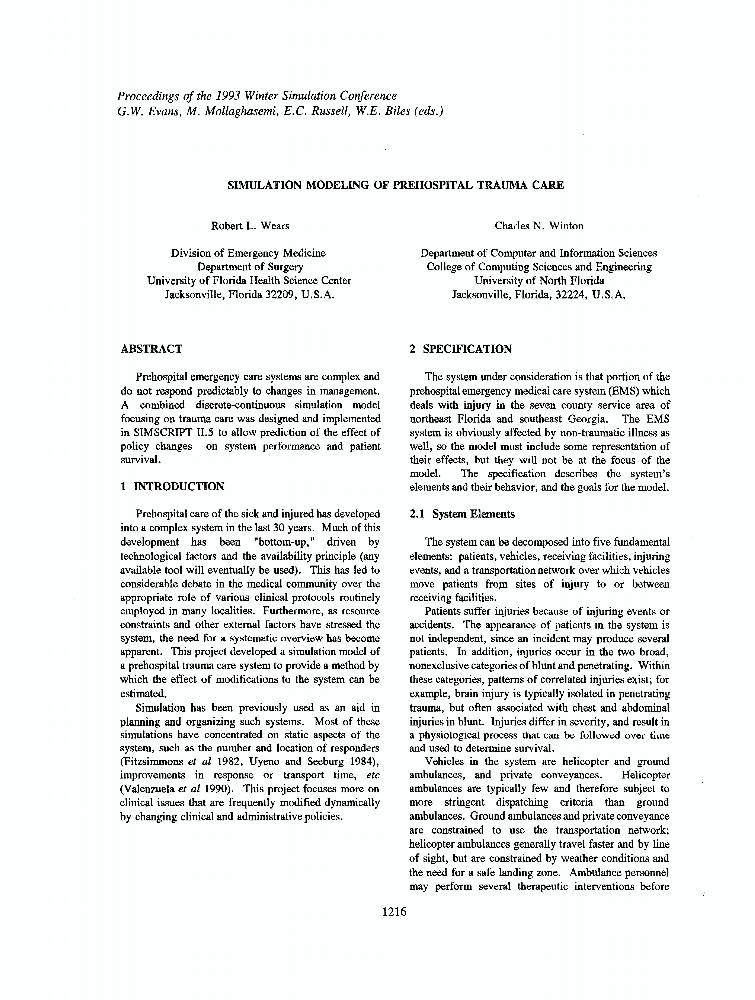 Simulation Modeling of Prehospital Trauma Care | IEEE Conference ...