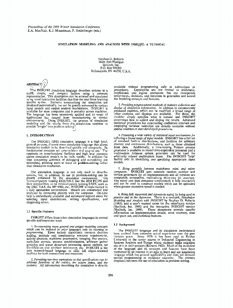 Simulation Modeling And Analysis With Insight A Tutorial Ieee Conference Publication Ieee