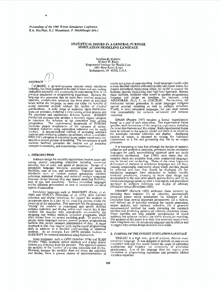 Statistical Issues In A General Purpose Simulation Modeling Language Ieee Conference