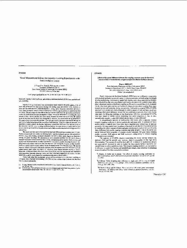 Novel Measurement Scheme For Injection Locking Experiments With Semiconductor Lasers Ieee